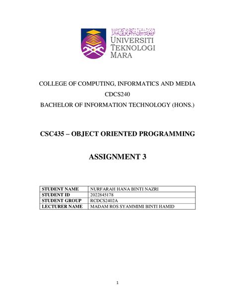 Assignment 3 Csc435 College Of Computing Informatics And Media Cdcs Bachelor Of Information