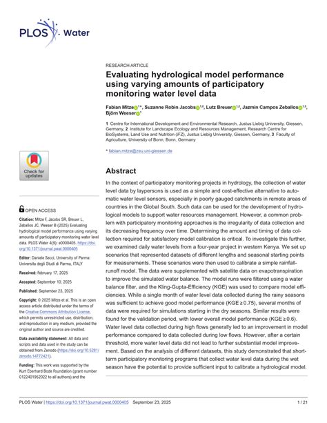 Pdf Evaluating Hydrological Model Performance Using Varying Amounts Of Participatory