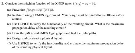Consider The Switching Function Of The XNOR Gate Chegg Com