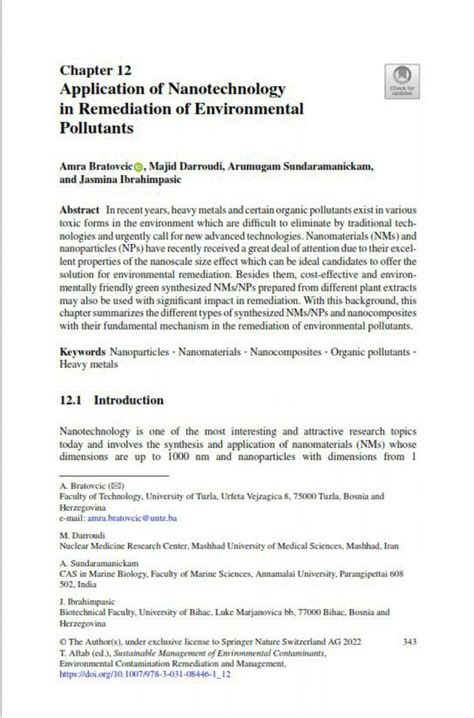 Pdf Application Of Nanotechnology In Remediation Of Environmental Pollutants