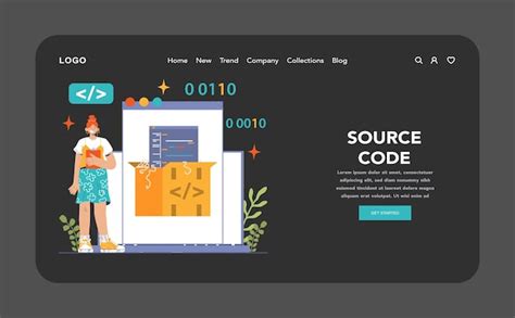 Premium Vector Open Source Web Banner Or Landing Page Dark Or Night Mode Software With Code