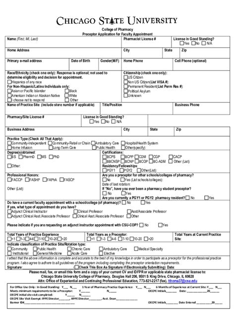 Fillable Online College Of Pharmacy Preceptor Application Fax Email