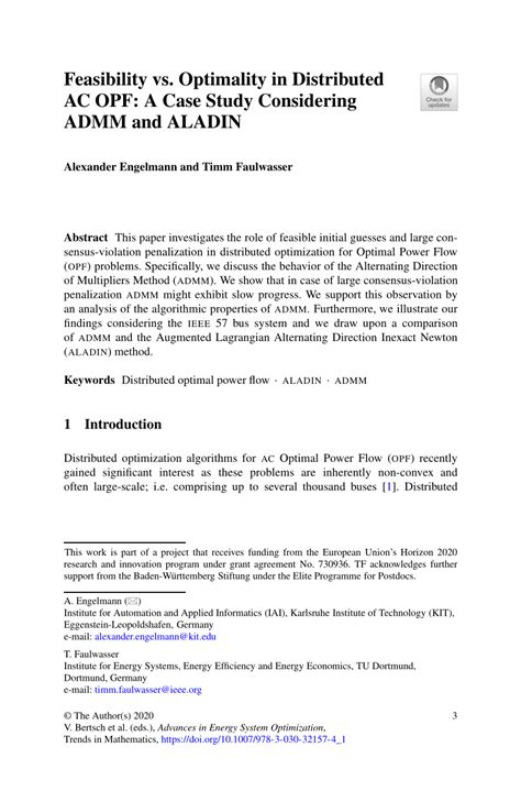 PDF Feasibility Vs Optimality In Distributed AC OPF A Case Study Considering ADMM And ALADIN