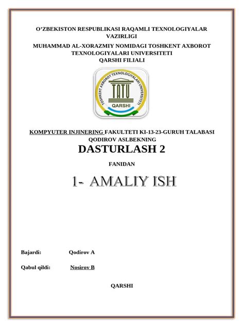 1 Amaliy Ish Dasturlash Qa Pdf Computer Programming C