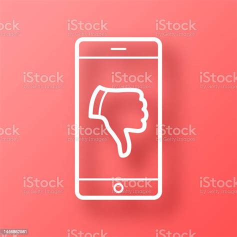 엄지 손가락으로 스마트 폰 그림자가 있는 빨간색 배경의 아이콘 3차원 형태에 대한 스톡 벡터 아트 및 기타 이미지 3차원 형태 개념 거절 Istock