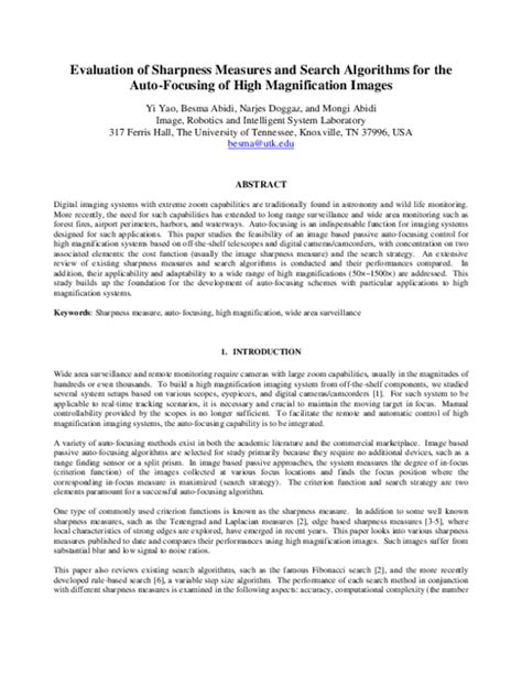 Pdf Evaluation Of Sharpness Measures And Search Algorithms For The