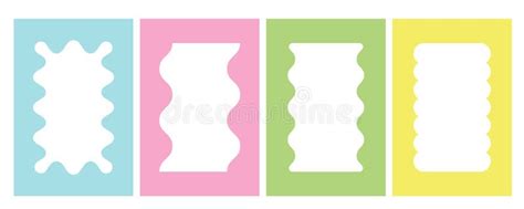 Psychedelic Retro Wavy Frame Rectangle Groovy Border With Scallop Edge Vector Doodle Squiggle