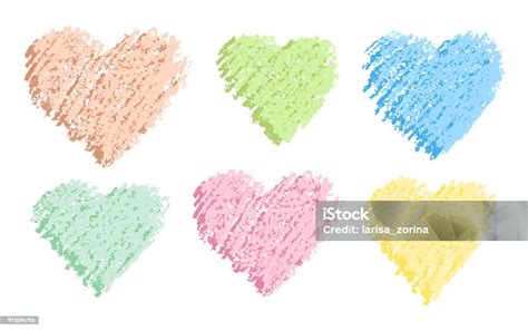 파스텔 컬러 크레용 하트 모양 손을 아트 스트로크 설정 그리기 0명에 대한 스톡 벡터 아트 및 기타 이미지 0명 2월 개체 그룹 Istock