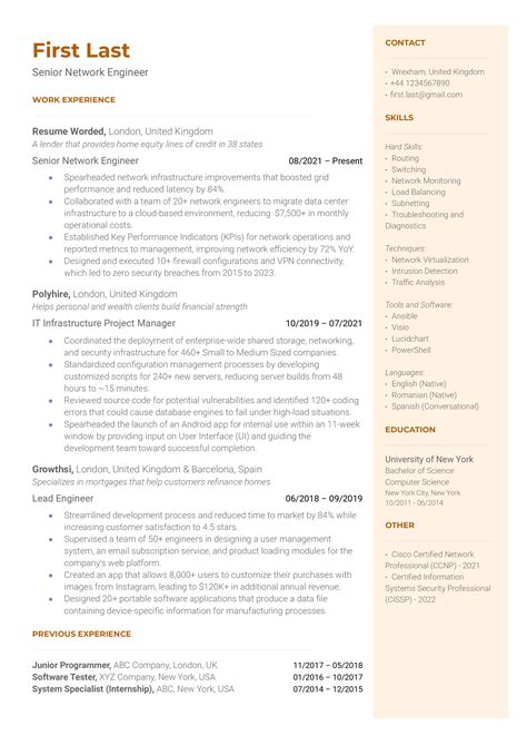 Network Engineer CV Examples For Resume Worded Network Engineer CV Examples For Resume Worded