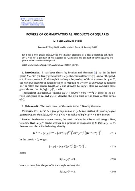 Pdf Powers Of Commutators As Products Of Squares