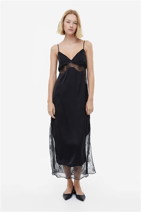Handm Lace Detail Satin Slip Dress