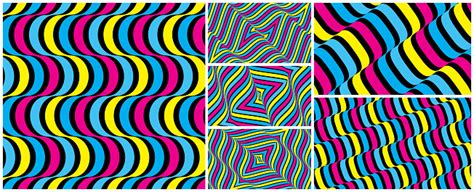 착시 현상이 있는 물결 모양 패턴 컬러 직사각형의 광학 아트 그림입니다 추상적인 줄무늬 배경 브로셔 표지 섬유 포스터 프리젠테이션 또는 배너를 위한 3d 벡터 그림 3차원