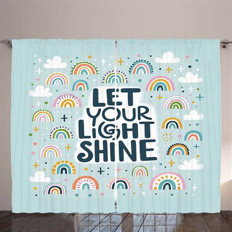 Ambesonne Curtains 2 Panel Set Happy Phrase Pale Blue Multicolor Wayfair