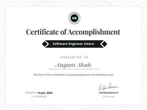 Aagam Shah On Linkedin Softwareengineer Internship Certificationachieved Hackerrank 10