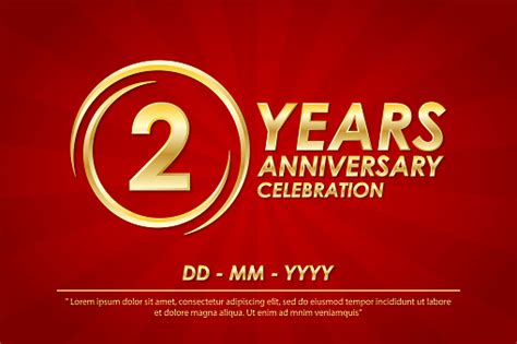 2 주년 기념 헝겊 반지와 빨간색 배경에 황금의 우아함 축하 인사말 카드 및 초대 카드에 대한 벡터 일러스트 템플릿 디자인기념일 로고 2에 대한 스톡 벡터 아트 및 기타