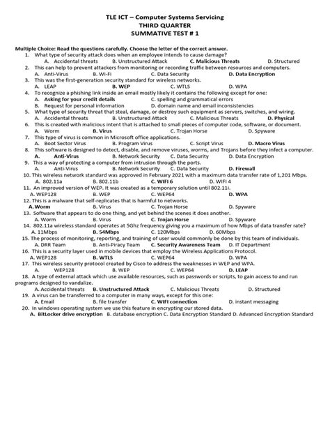 Tle Ict Computer Systems Servicing Third Quarter Summative Test 1