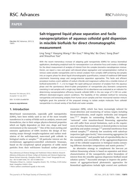 Pdf Salt Triggered Liquid Phase Separation And Facile Nanoprecipitation Of Aqueous Colloidal