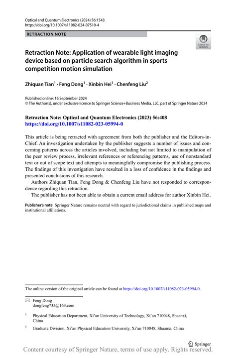 Retraction Note Application Of Wearable Light Imaging Device Based On