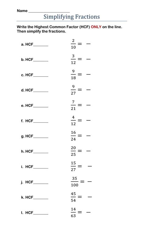 Fractions In Simplest Form Worksheet Simplest Form Fractions Simplifying Fractions Cursive