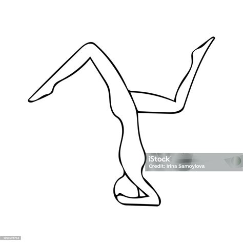 남자는 낙서 스타일에 그려진 균형 위치 손에 요가를 연습합니다 벡터 스칸디나비아 흑백 디자인 스티커 카드 포스터 전단지를 위한 단일 요소 나마스테 카르마 명상 0명에 대한