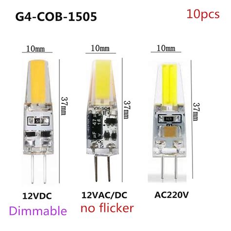 10pcs Led Cob G4 3w Lamp Bulb 1505 Cob Silicone Light Bulb Ac Dc 12v 220v Dc12v 360 Beam Angle