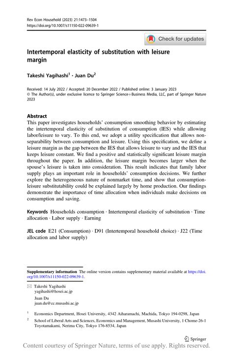 Intertemporal Elasticity Of Substitution With Leisure Margin Request Pdf
