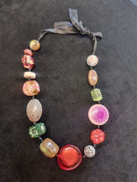 Ceramic Beads Red Resin Bead Vintage Necklace Silverflamze