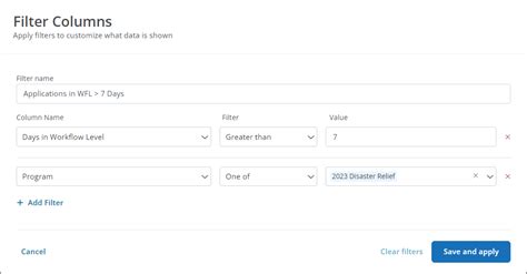 add and manage filters in application manager