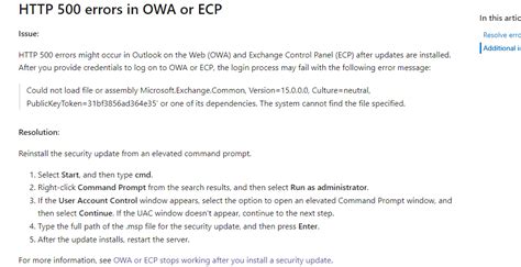 Error Ecp And Owa Page After Update From Cu9 To Cu11 Microsoft Qanda