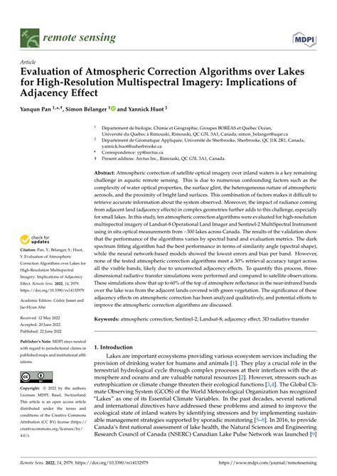 Pdf Evaluation Of Atmospheric Correction Algorithms Over Lakes For High Resolution
