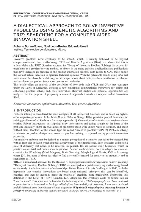 Pdf A Dialectical Approach To Solve Inventive Problems Using Genetic