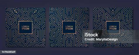 고급 커버 템플릿의 벡터 세트 사각형 라인 아트 데코 패턴 플래카드 배너 전단지 프레젠테이션 및 카드를 위한 디자인 요소 0명에 대한 스톡 벡터 아트 및 기타 이미지
