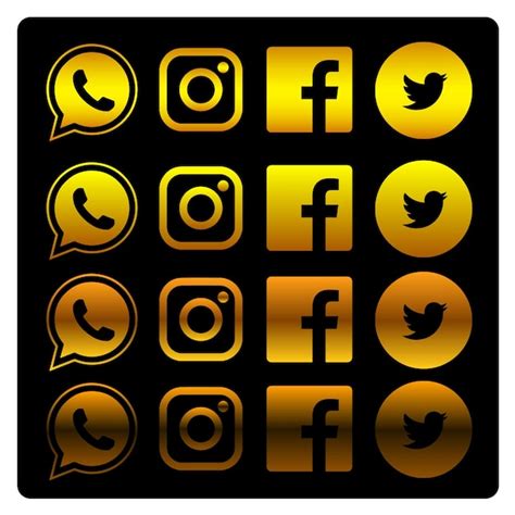 골드 색상의 소셜 미디어 아이콘 팩 프리미엄 벡터
