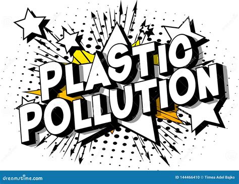 Plastic Pollution Comic Book Style Words Stock Vector Illustration