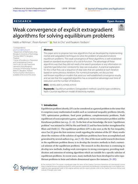 Pdf Weak Convergence Of Explicit Extragradient Algorithms For Solving Equilibirum Problems