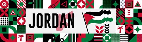 지도가 있는 요르단 국경일 배너 깃발 색상 테마 배경 기하학적 추상 복고풍 현대 컬러풀 디자인 공휴일에 대한 스톡 벡터 아트 및