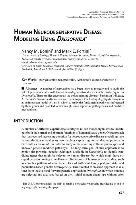 Pdf Human Neurodegenerative Disease Modeling Using Drosophila