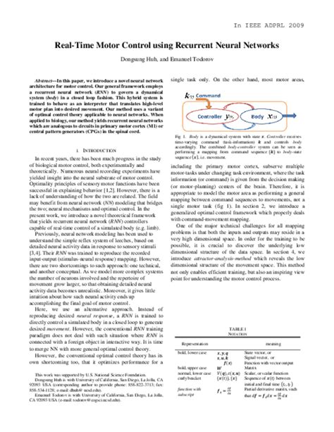 Pdf Real Time Motor Control Using Recurrent Neural Networks