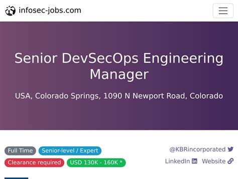 Hiring Senior Devsecops Engineering Manager In Usa Colorado Springs 1090 N Newport Road