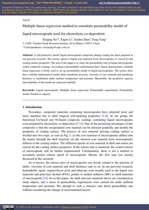 Pdf Multiple Linear Regression Method To Constitute Permeability