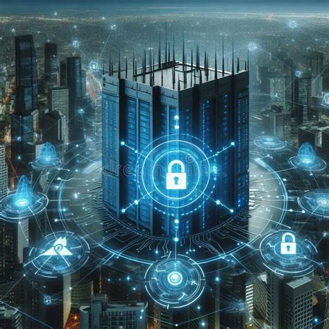 Cybersecurity Firewall Protecting Network With Threat Detection Stock Illustration