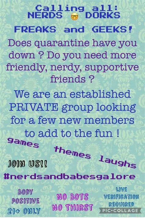 Nerdsandbabesgalore We Are Low On Girls So Any Male That Wishes To Join Must Invite A Girl Too