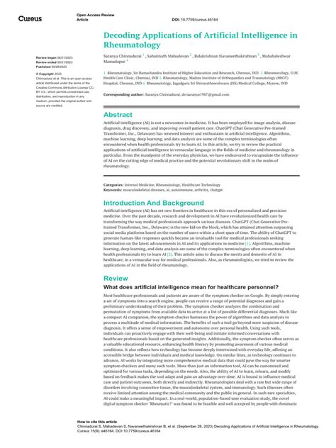 Decoding Applications Of Artificial Intelligence In Rheumatology Pdf Artificial Intelligence