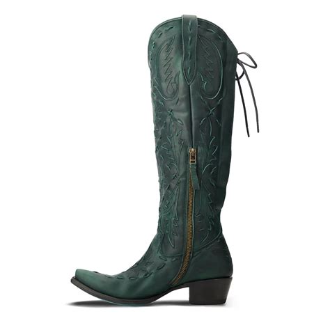 Reverie Tall Emerald Knee High Snip Toe Bot Womens Cowboy Boots