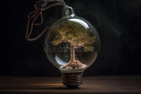 Tree Grows Inside Light Bulb Shaped Like A Graph Illustration