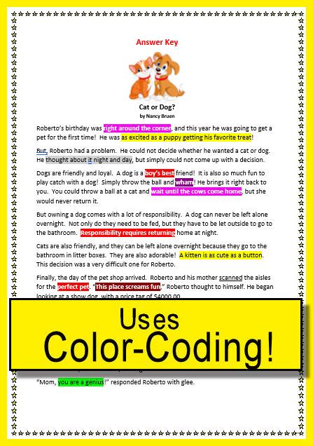 Figurative Language Stories With Color Coding Close Reading Comprehension Sample Made By Teachers