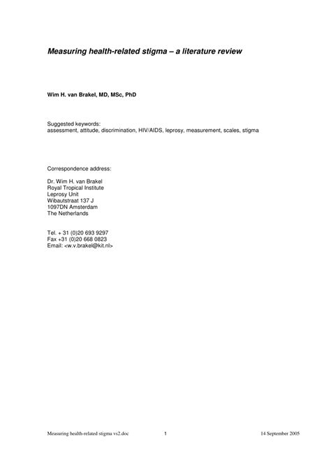 Pdf Measuring Health Related Stigma—a Literature Review