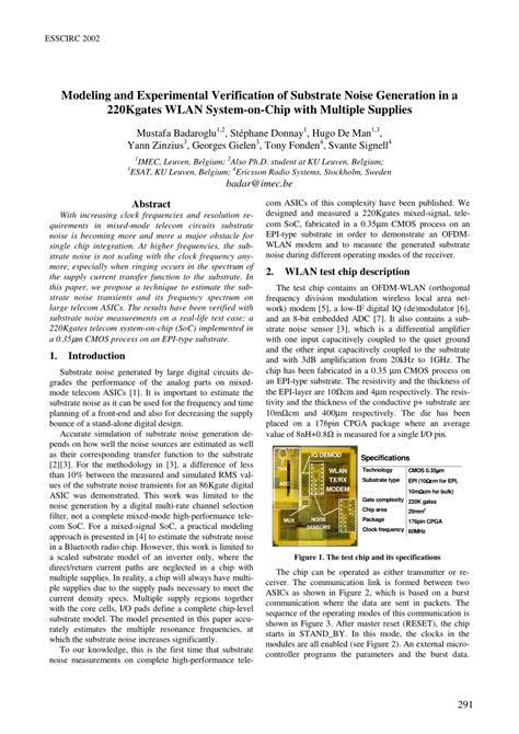 Pdf Modeling And Experimental Verification Of Substrate Noise Generation In A 220 Kgates Wlan