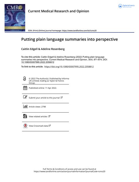 PDF Putting Plain Language Summaries Into Perspective
