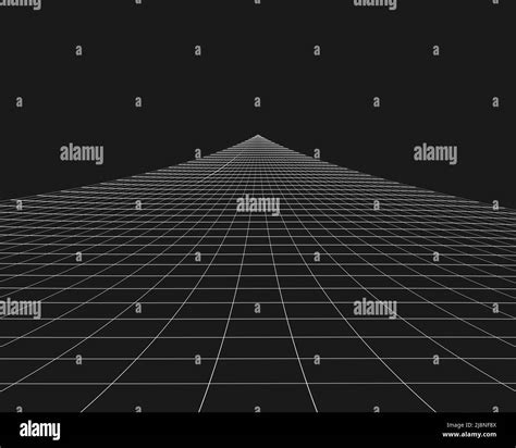 Wireframe Perspective Grid White Infinity Mesh On Black Background
